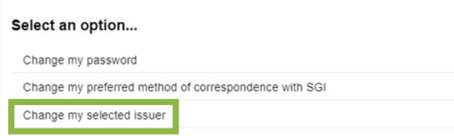 Cornerstone Insurance How to Select Your Issuer on MySGI